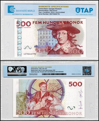 Sweden 500 Kronor, 2014, P-66c.4, UNC, Authenticated Banknote | eBay