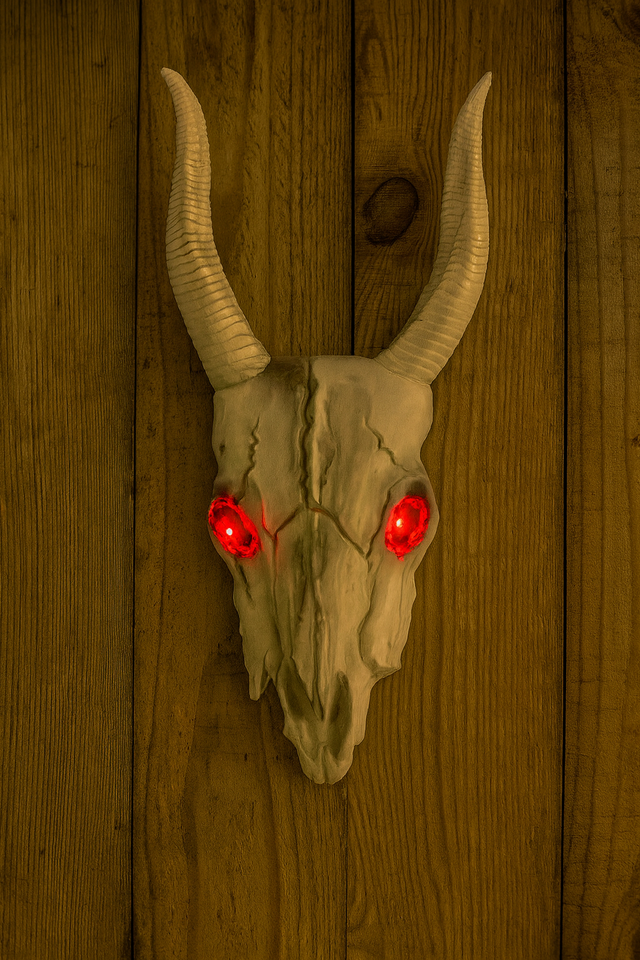 Halloween Goats Skull With Devil Horns Red Light Up Eyes Decoration ...