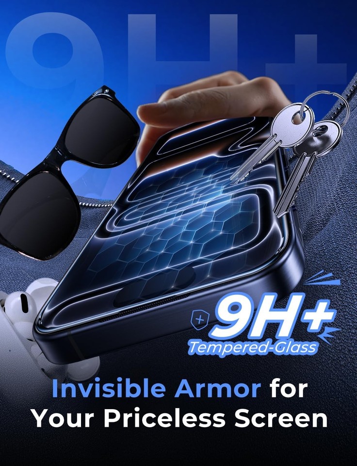 MAGIC JOHN 2 Pack for iPhone 17 Pro Tempered Glass Screen Protector 6.3 ...