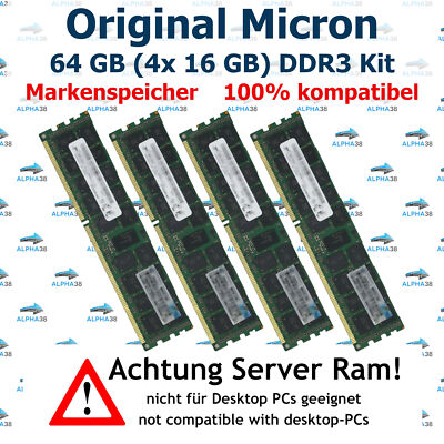 64 GB (4x 16 GB) RDIMM DDR3-1333 Supermicro X8DAH+-F-LR X8DAH+-LR ...