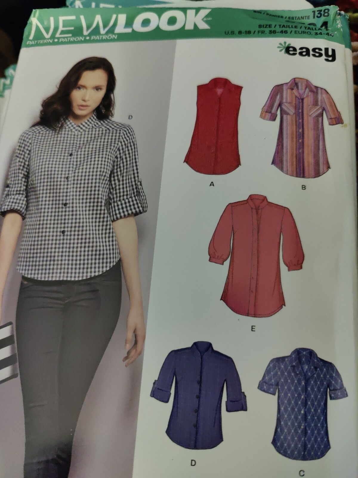 New Look 6394 Misses' 8-18 Button Front Tops Blouse Shirt Sewing ...