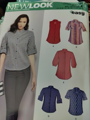 New Look 6394 Misses' 8-18 Button Front Tops Blouse Shirt Sewing ...