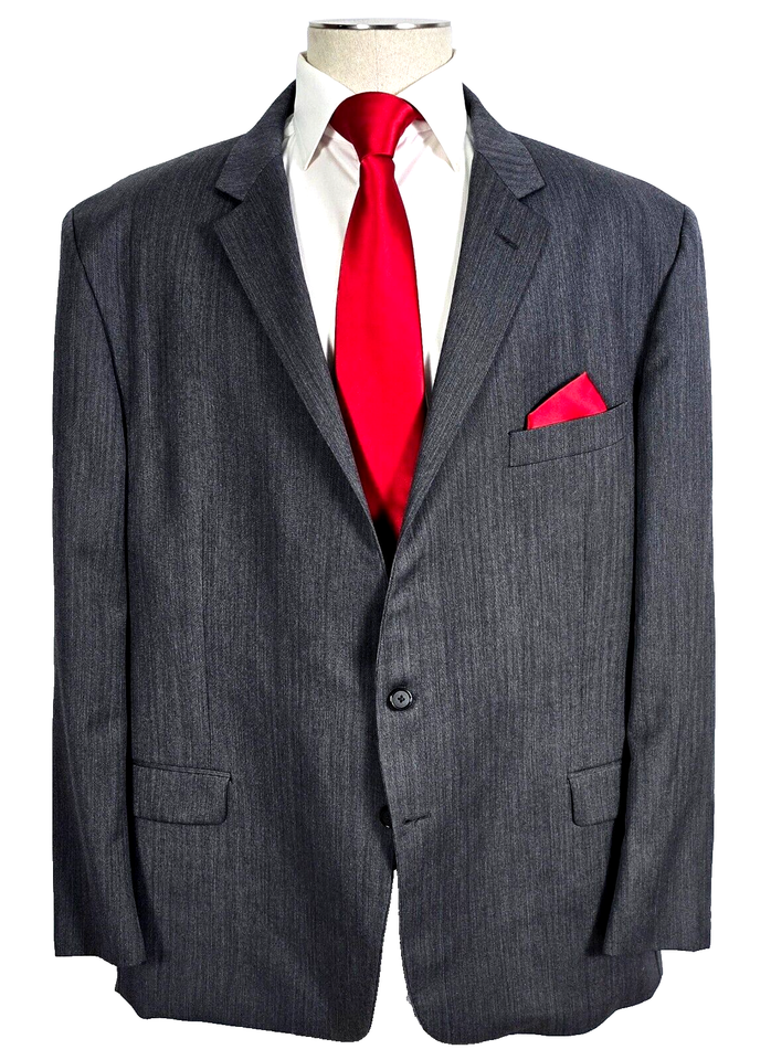 Hickey Freeman Worsted Wool Sport Coat Blazer Gray Herringbone 52 Long ...
