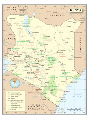 Kenya Political Administrative Province Road Rail City Country Map ...