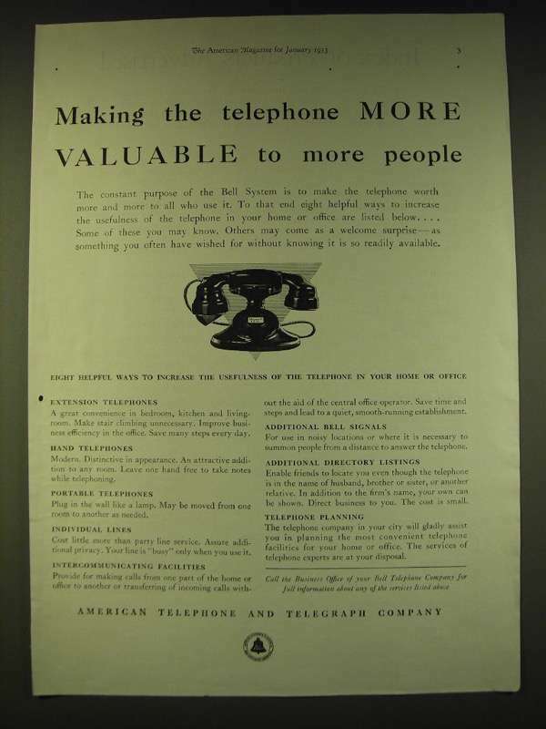 1933 American Telephone and Telegraph Company Ad - Making telephone ...