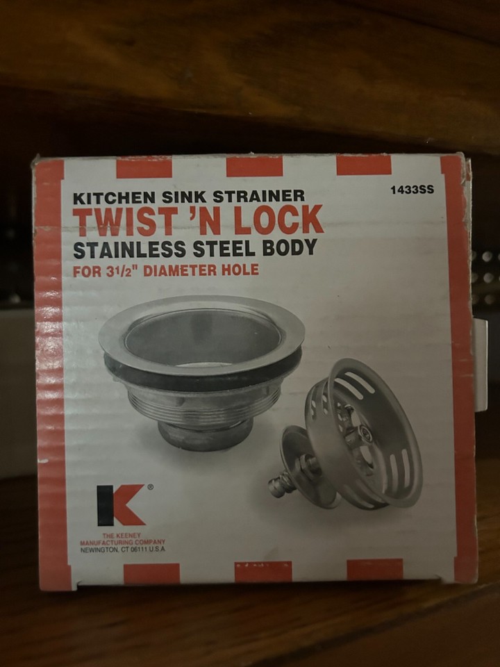 NEW KEENEY 1433SS Twist & Lock Kitchen Sink Basket Strainer w/ Long ...