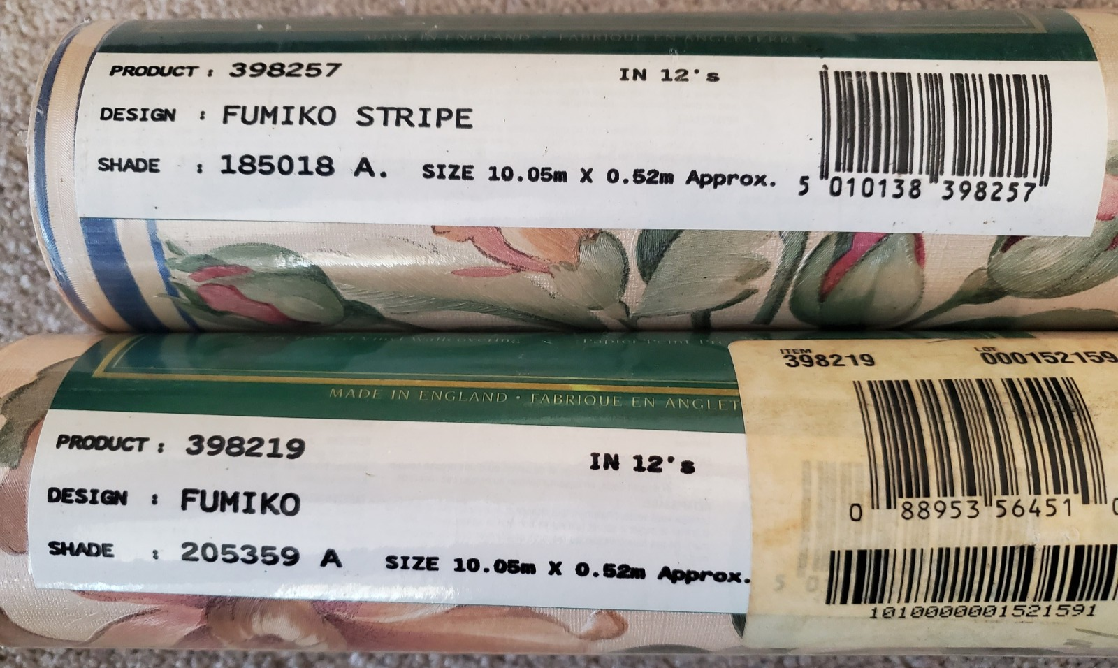 John Wilman Vintage Wallpaper Fumiko & Fumiko Stripe 2 Rolls Floral | eBay