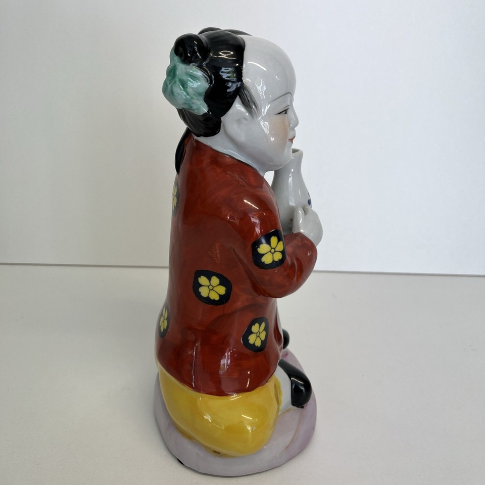 Chinese Porcelain Girl Figurine Holding Vase 10 inches Tall VGC | eBay
