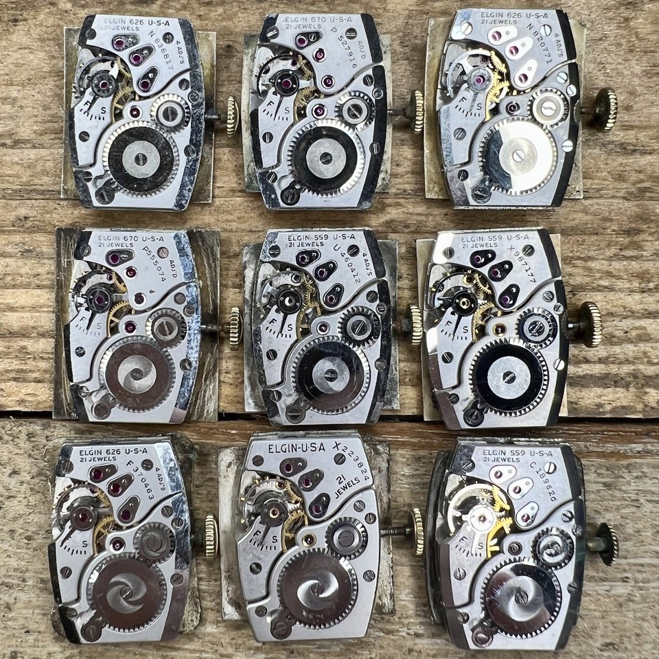 Mens Elgin Wrist Watch Movements - Grade 559, 626, 670 - 21 Jewels, Adj ...