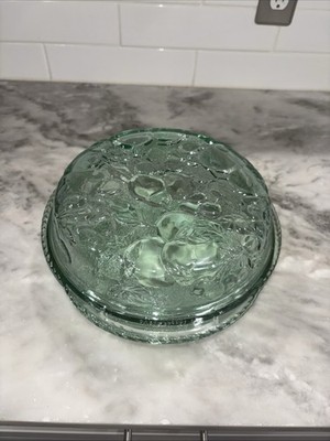 Libbey Large Round Green Glass Casserole Dish with Lid Orchard Fruit ...