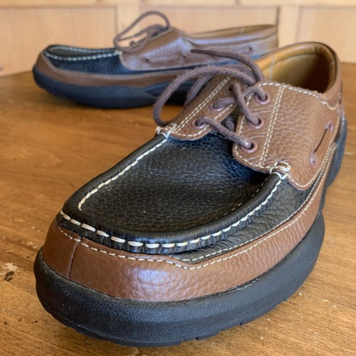 Mens Dr Comfort Black/Brown Pebble Leather Boat Shoe 11 M | eBay