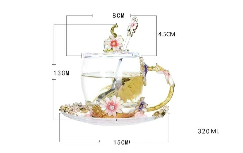 Hand-made Enamel Flower Glass Tea Mug Scented Milk Lemon Juice Coffee ...