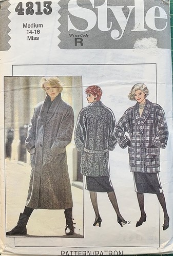 Style 4213 Ladies’ Shawl Collar Coat Sewing Pattern. Size MEDIUM 14 ...