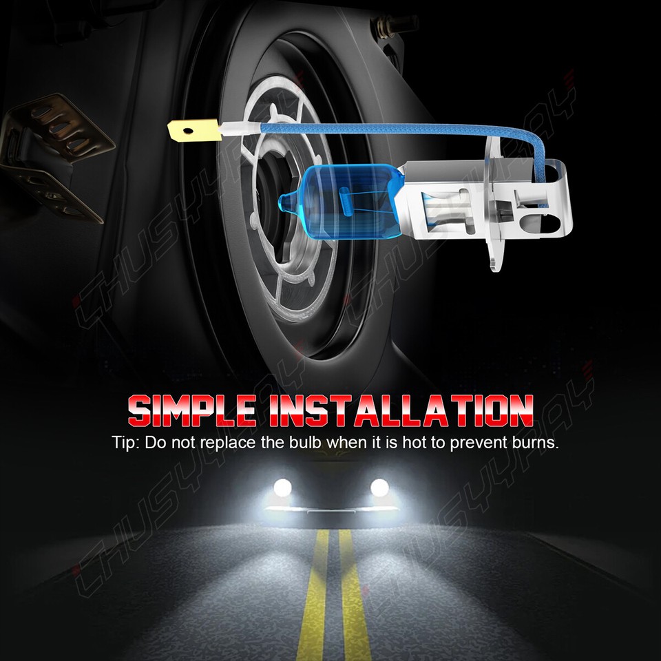 2x H3 Halogen 55W 12V Fog/Driving Light Bulbs Bright White Blue Glass ...