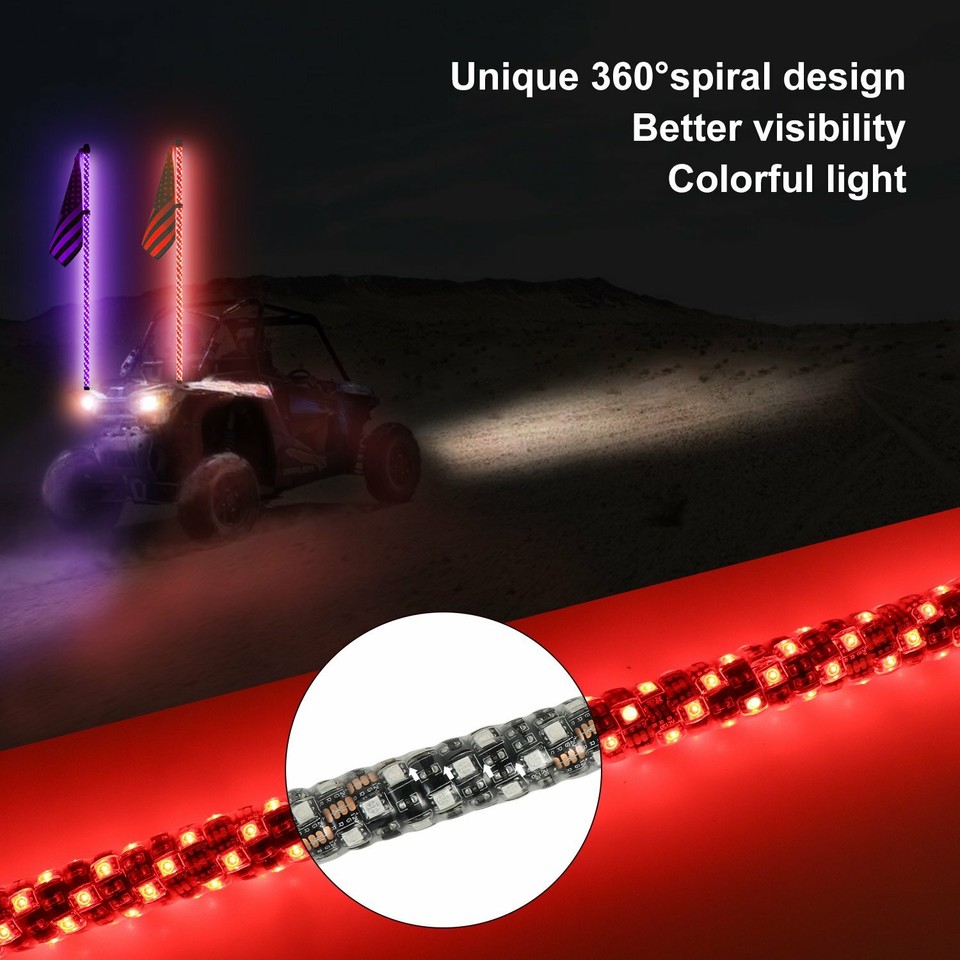 Two 4ft Spiral RGB LED Whip Light for UTV ATV Accessories Can-Am ...