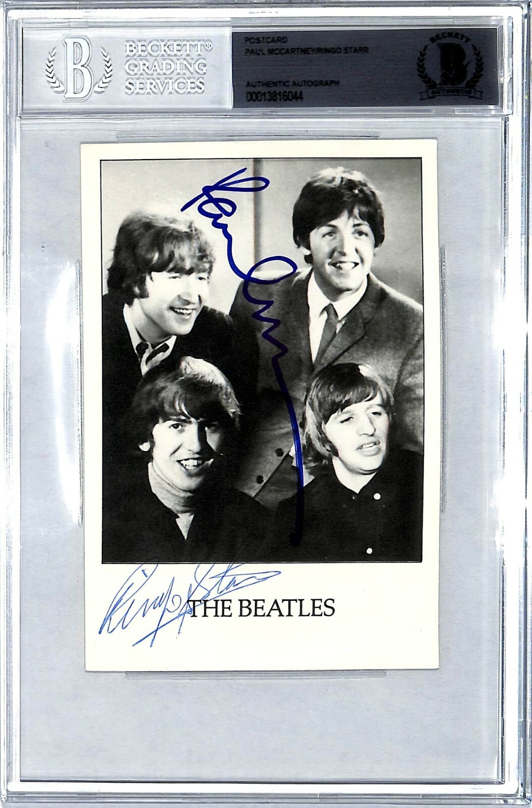 PAUL McCARTNEY & RINGO STARR Signed Auto BEATLES Postcard PSA/DNA & BAS ...