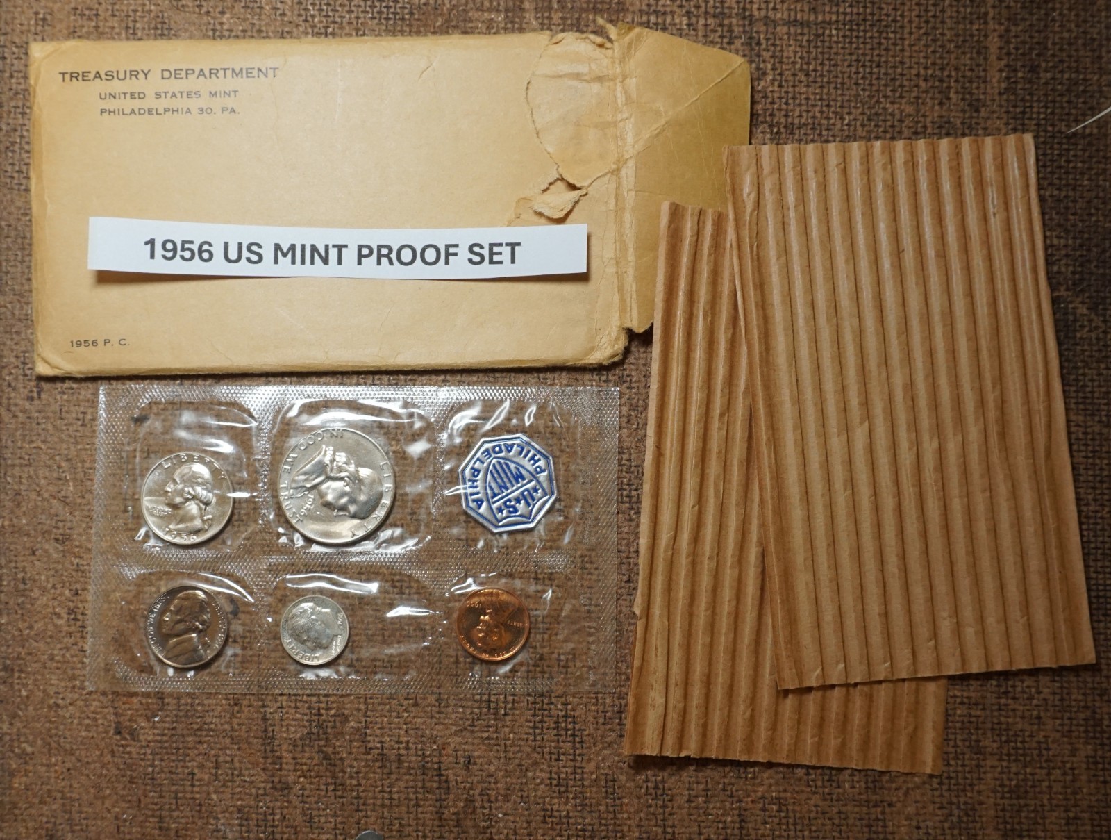 1956 US PROOF MINT SET Franklin 1/2, Quarter & Dime 90% Silver Coins w ...