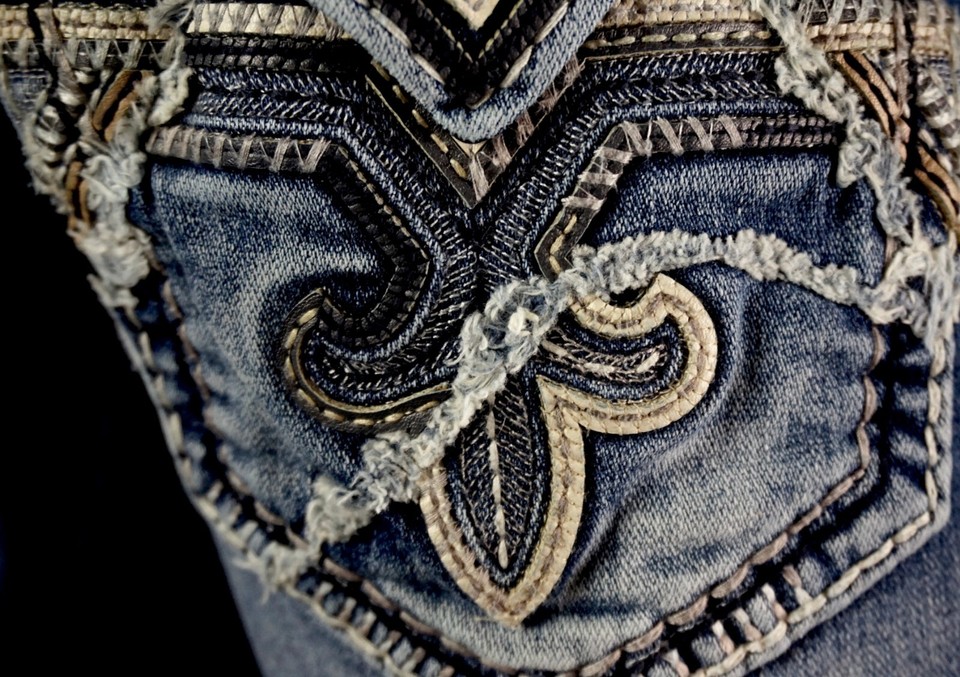 $220 Mens Rock Revival Jeans "Tandy" Leather Inserts Faux Straight 33 X ...