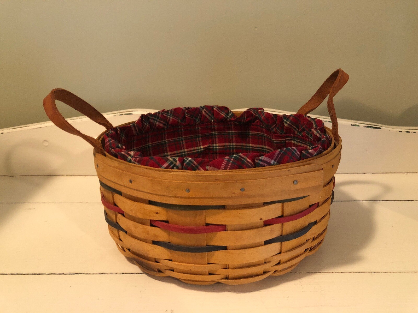 Longaberger 1998 Woven Traditions Darning Basket w/ Liner Leather ...