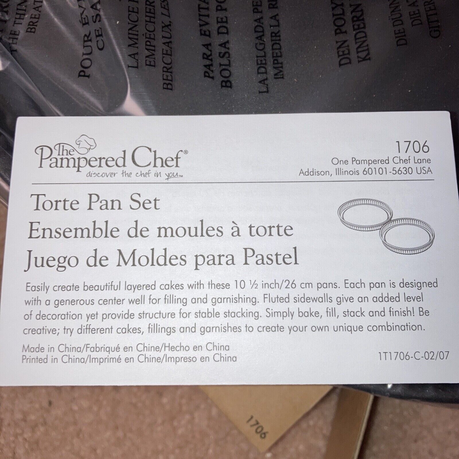 NEW Pampered Chef Torte Pan Set 10.5” Round Fluted Side 1706 Factory ...