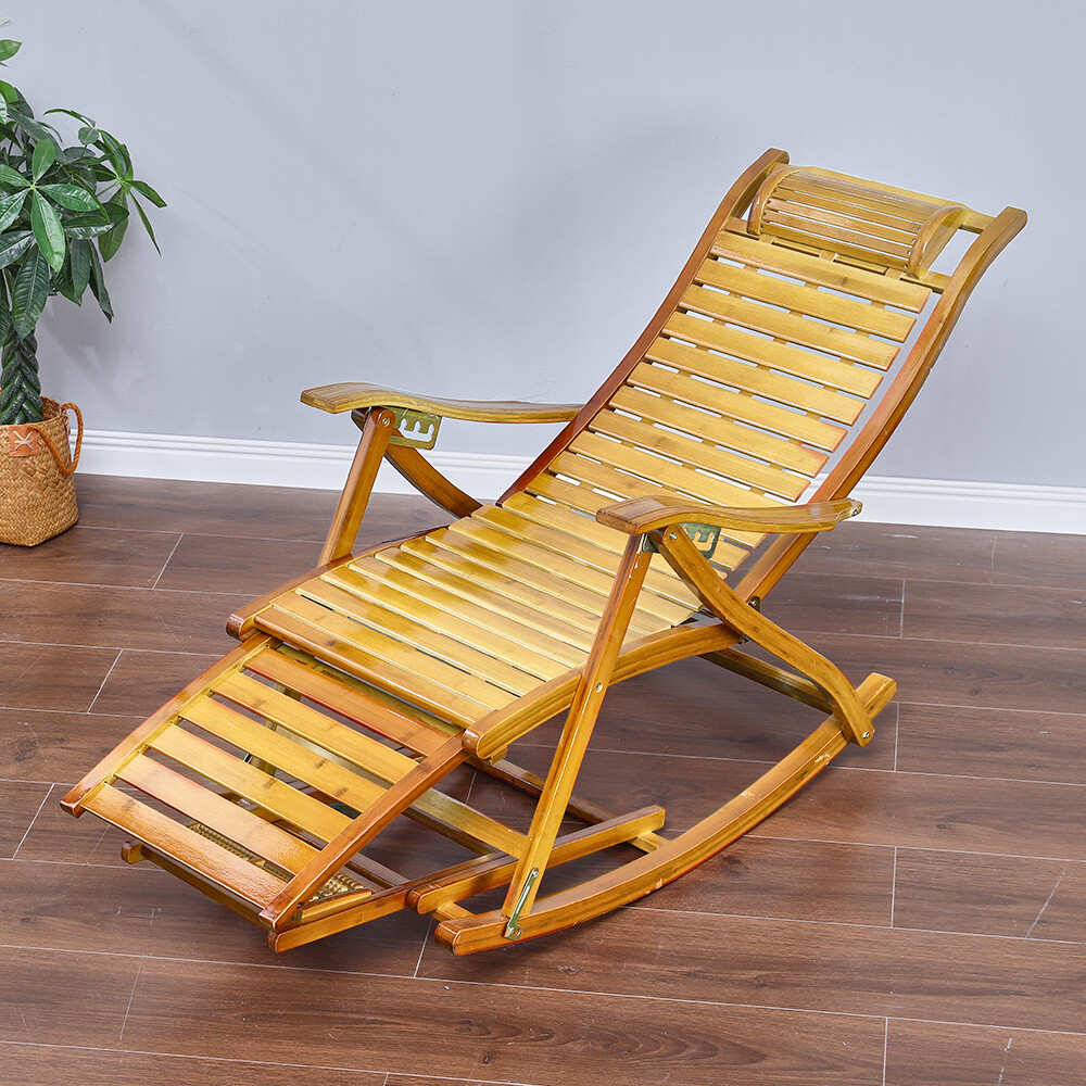 Natural Bamboo Sun Lounge Patio Pool Lounger Rocking Swing Chair Sunbed ...