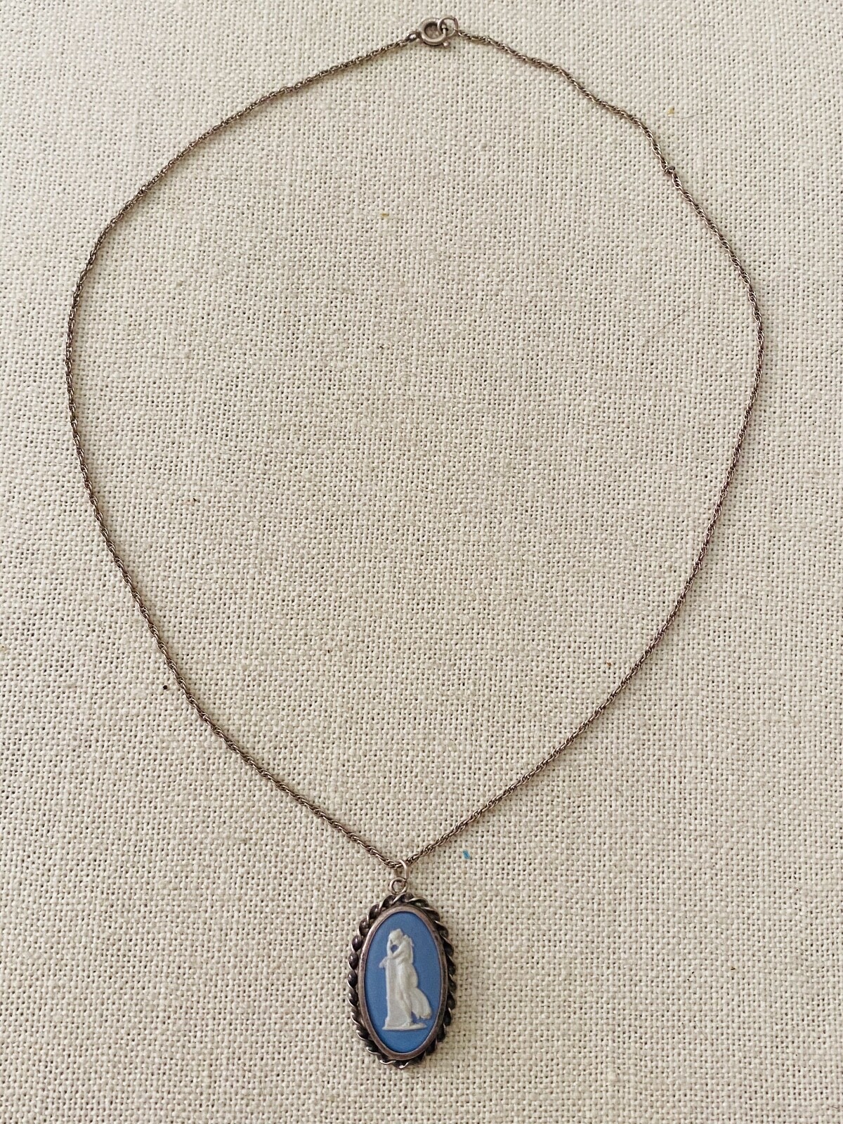 Vintage Wedgewood Cameo Pendant Signed Rainbow Sterling Silver w/ 16 ...