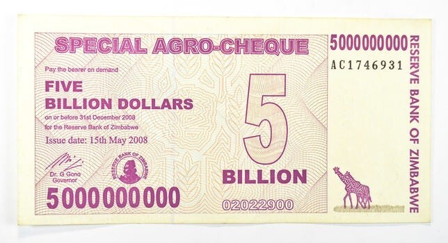 100 pcs x Zimbabwe 5 Billion dollar agro cheque banknotes 2008 bundle ...