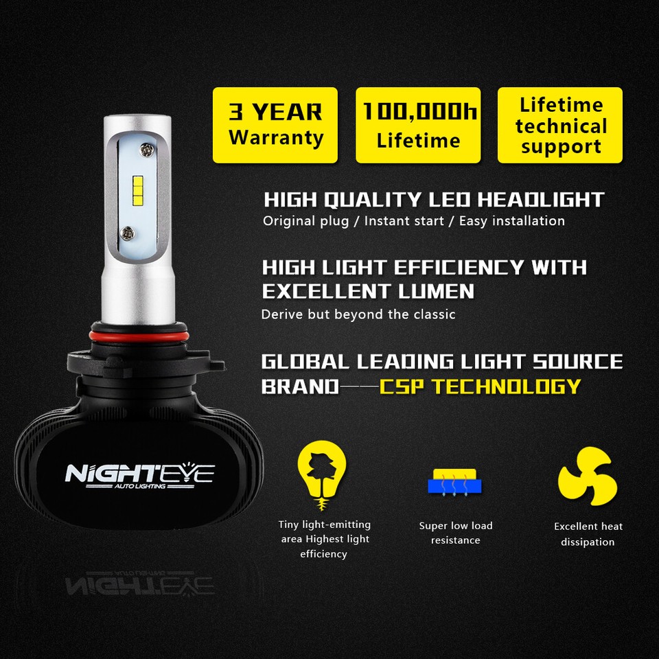 NIGHTEYE 9005 HB3 LED Headlight Bulbs Super Bright Kit High Low Beam ...