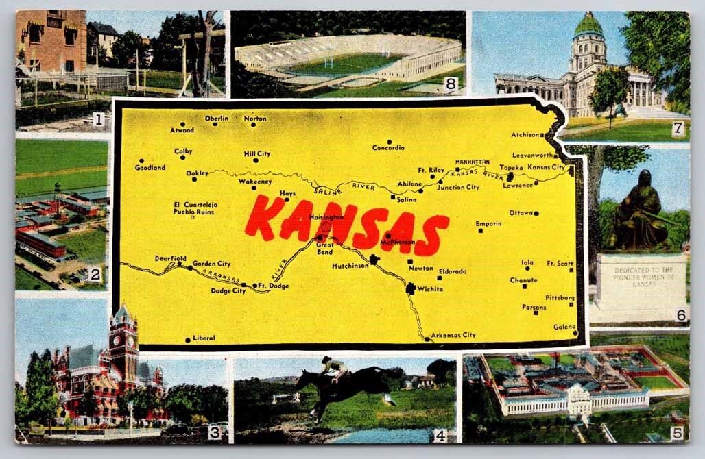 Map of Kansas Points of Interest Postcard | eBay