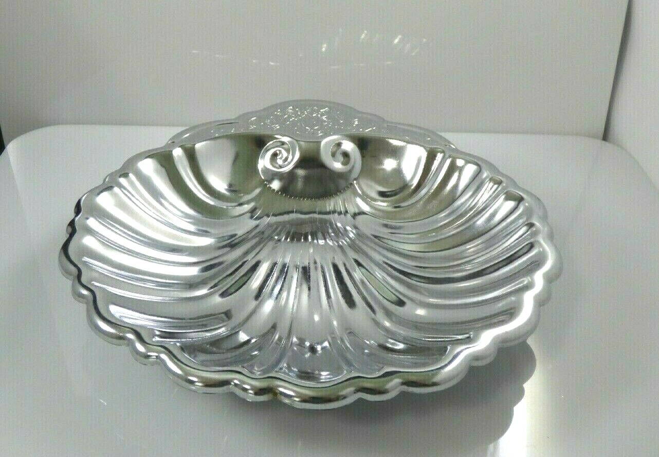 Vintage Silver Metal Silverplate? Scallop Clam Shell Serving Dish Lion ...