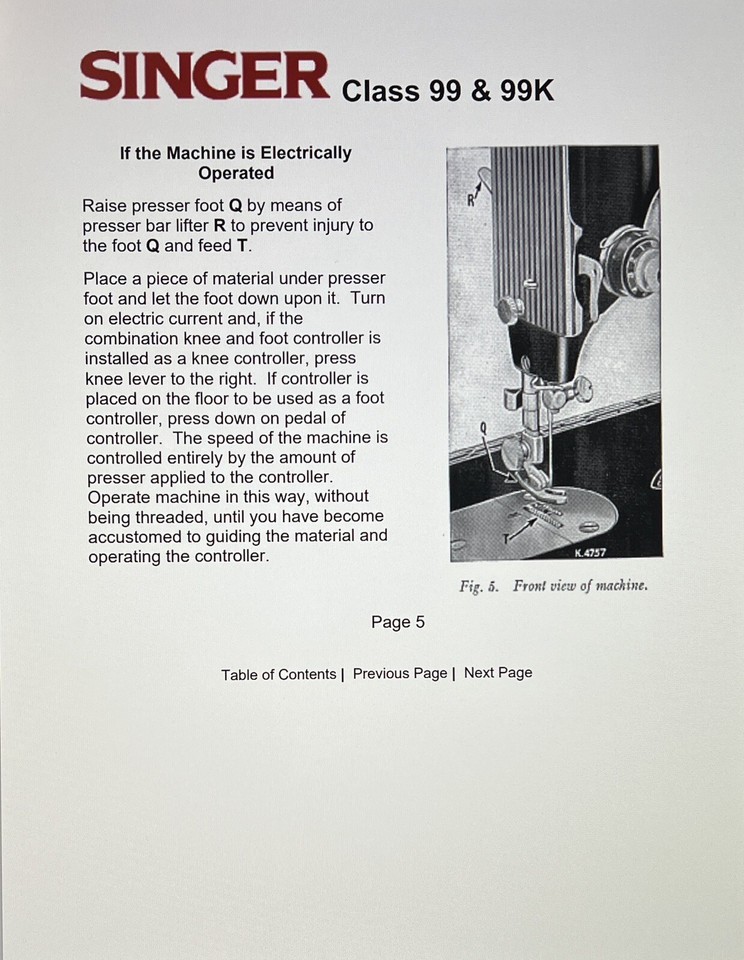 Singer 99 & 99K Sewing Machine Instructions User Manual Guide Bound | eBay