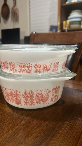 AMAZING!! PYREX PINK AMISH BUTTERPRINT SET 471 & 472 With Lids! | eBay