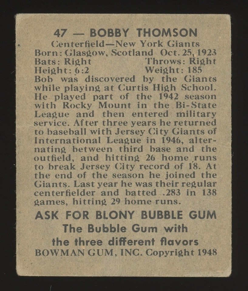 1948 Bowman #47 Bobby Thomson RC | eBay