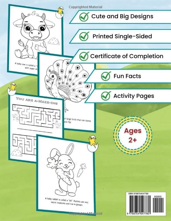 Farm Animals Coloring Book: For Kids age 2-7, Big, simple, fun, cute ...