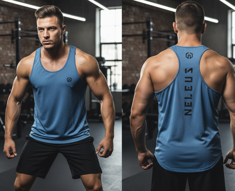 MEN'S TANK TOP: Neleus Blue Quick Dry Mesh Training Gym Running Muscle ...