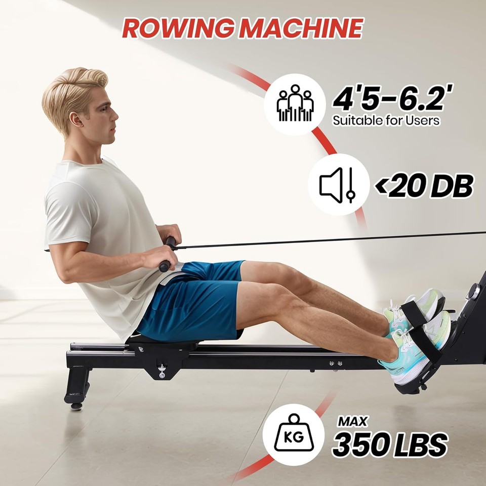 Dual Slide Rail Magnetic Rowing Machine Max 350LBS 32 Levels of Quiet ...