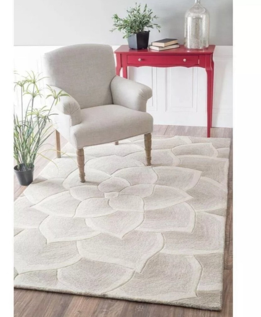 Ivory rose Hand Tufted Rug 100% Wool Rugs For Living Room Bedroom ...