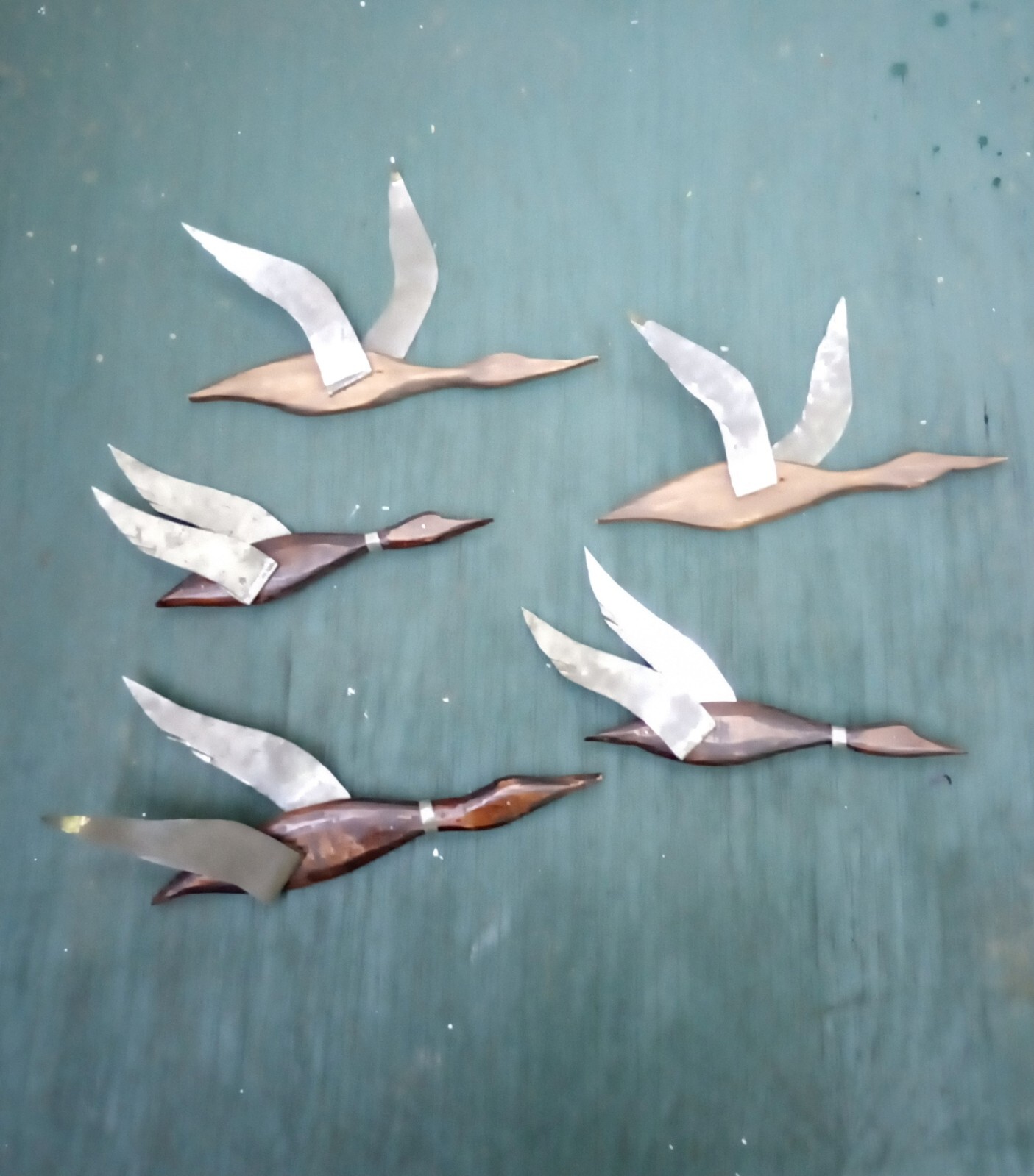Vintage Handmade Wood Metal Geese Wall Hanging Decor - Rustic Flock Of ...