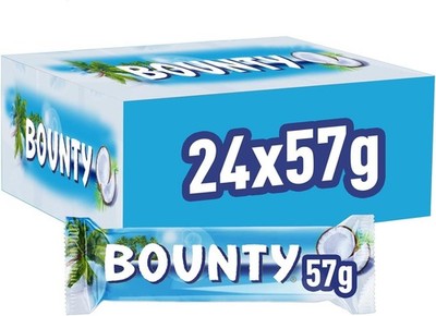 Bounty Coconut & Milk Chocolate Box, Bulk Chocolate Bars, Duo 24 x 57g ...