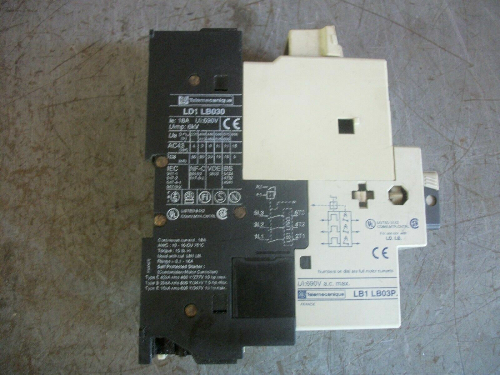 TELEMECANIQUE MANUAL MOTOR STARTER LD1-LB030 120VCOIL 1.6-2.5AMP W/LB1 ...