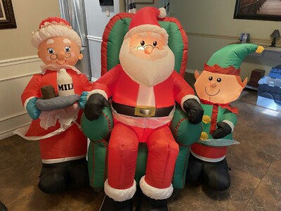 Gemmy Christmas Airblown Inflatable Santa Mrs. Claus Elf Chair 6.5 Ft ...