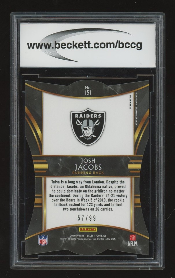 2019 Select Prizm Light Blue Die Cut 57/99 #151 JOSH JACOBS Rookie BGS ...