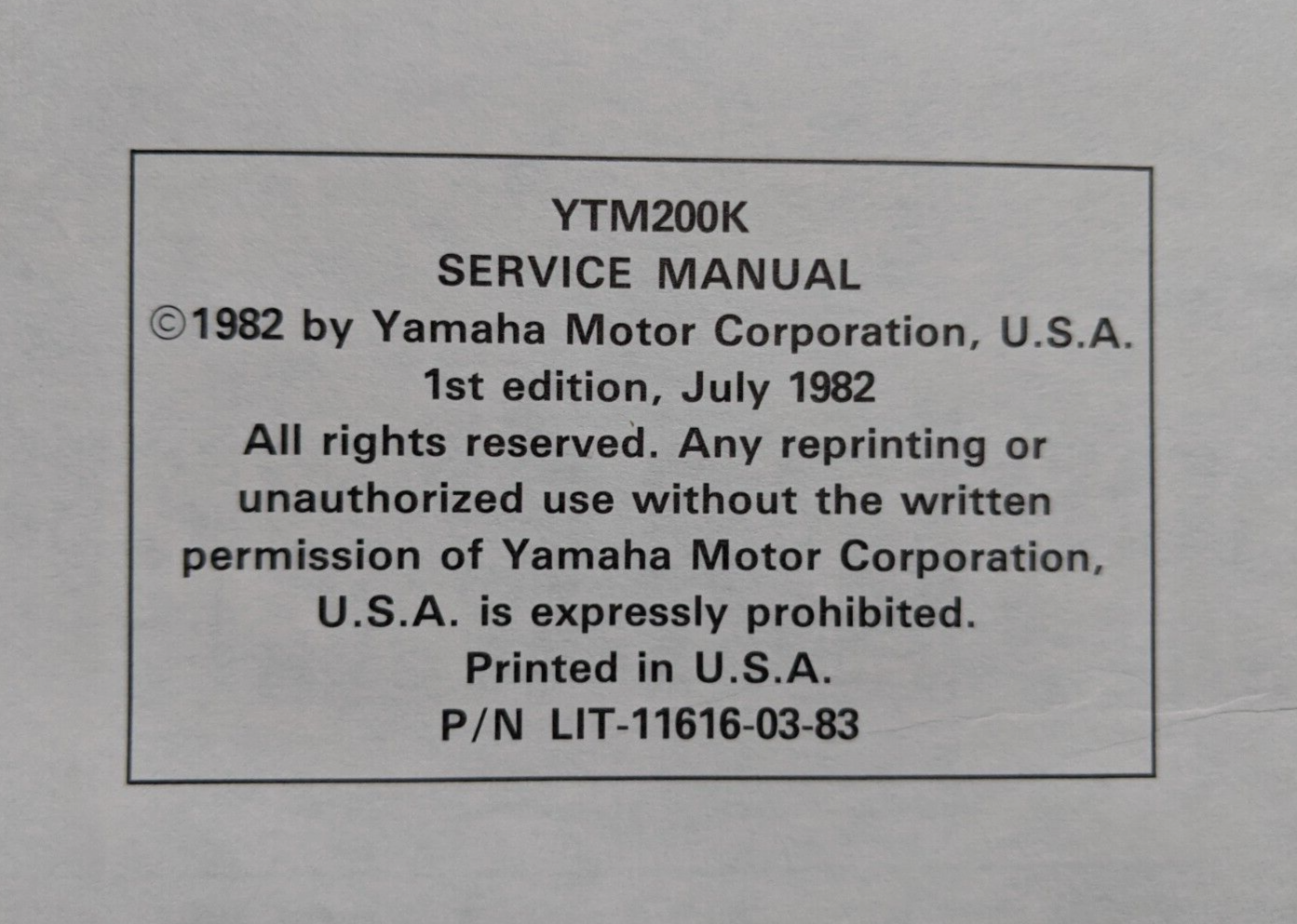 1982 YAMAHA YTM200K FACTORY ATC Service Manual / LIT-11616-03-83 | eBay