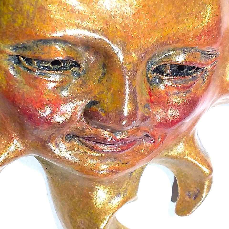 Golden Ornamental Sun Face Wall Sculpture for Home and Garden, Signed ...