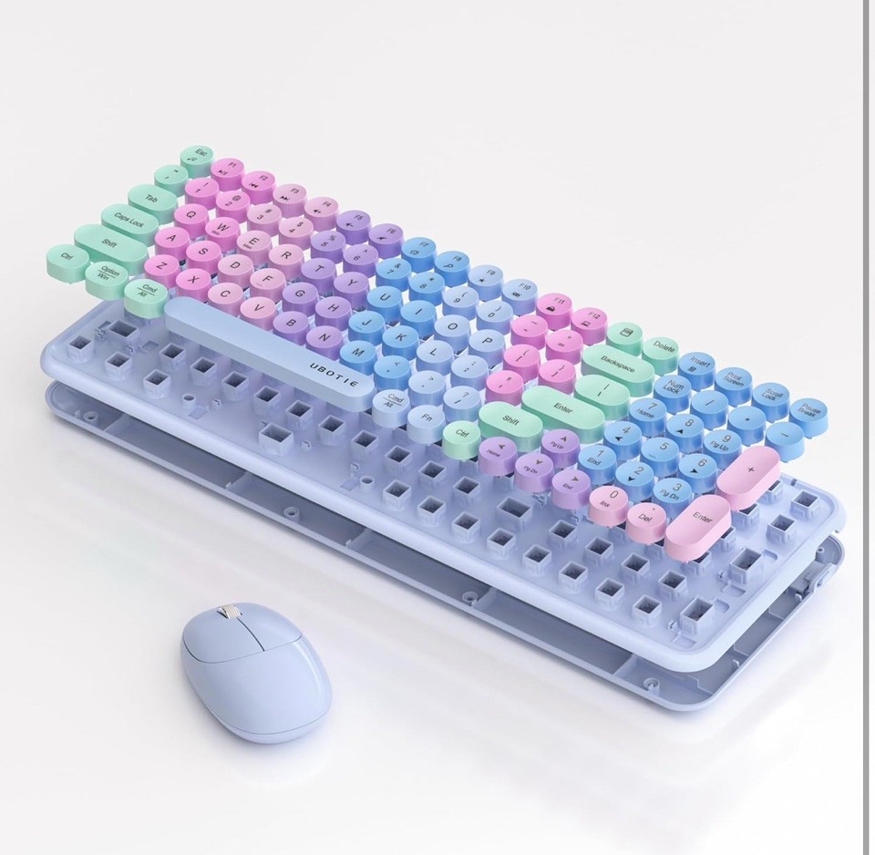 Wireless Keyboard With Mouse Gradient Rainbow Colored Retro Typewriter ...