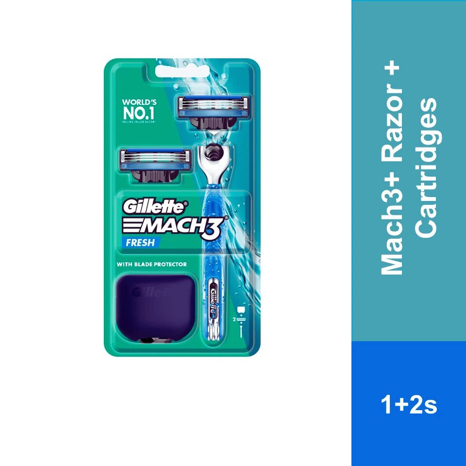 2x Gillette Mach3 Razor Fresh + Blade Protector & 4 Cartridges Shaving ...