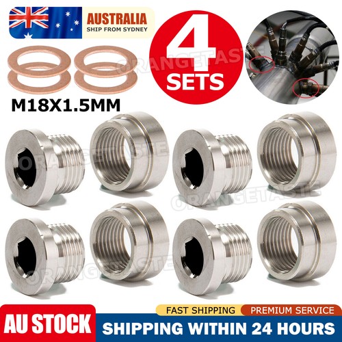 4 SETS O2 Oxygen Sensor Bung Weld On w/Plug & Washer M18x1.5mm | eBay ...