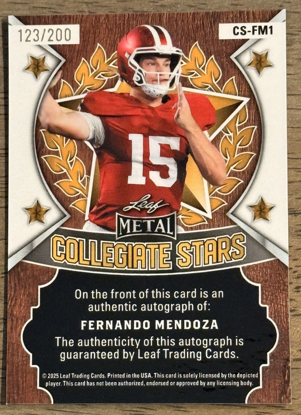 2025 Fernando Mendoza Leaf Metal Collegiate Stars AUTO 123/200 #CS-FM1 ...