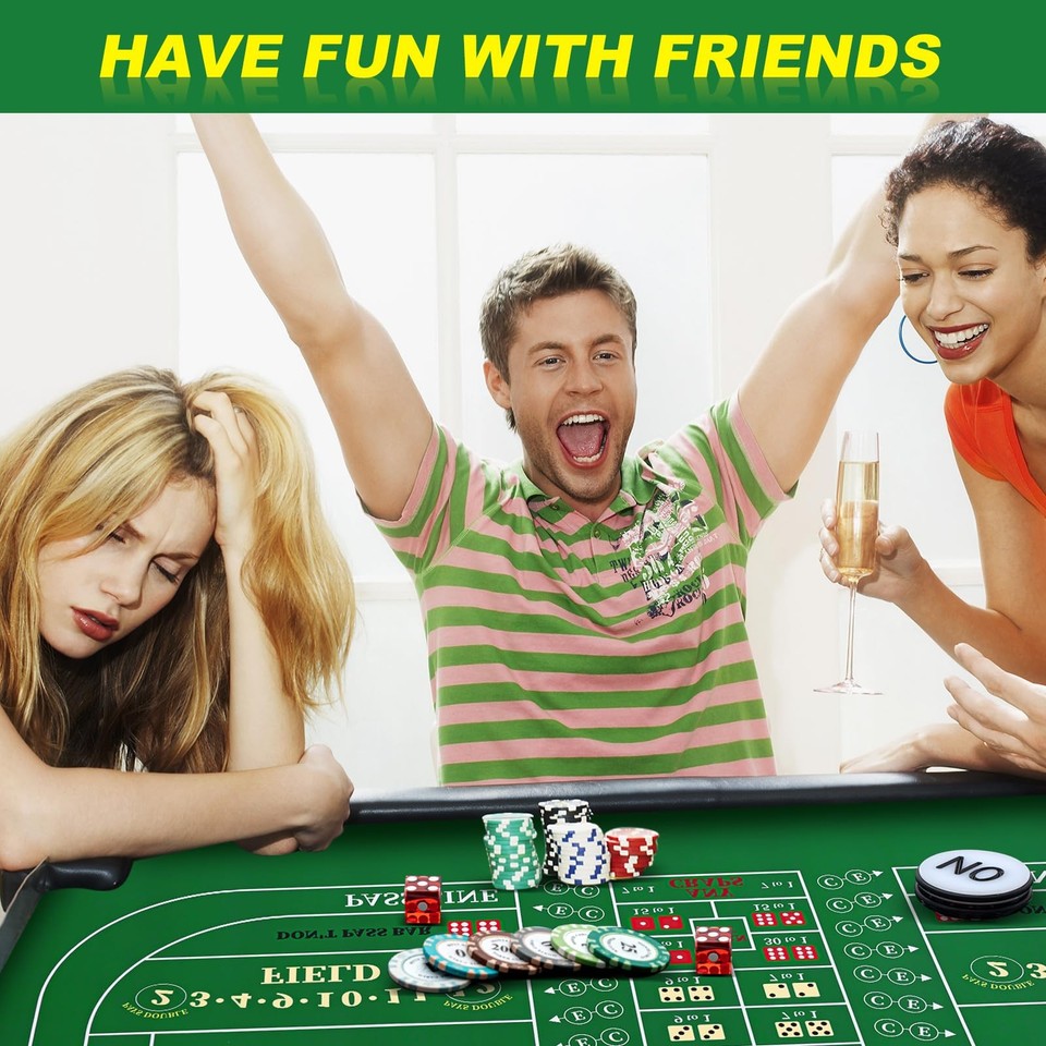 Craps Tabletop Game Set, Includes 35"x70" Rubber Craps Tabletop Layout ...
