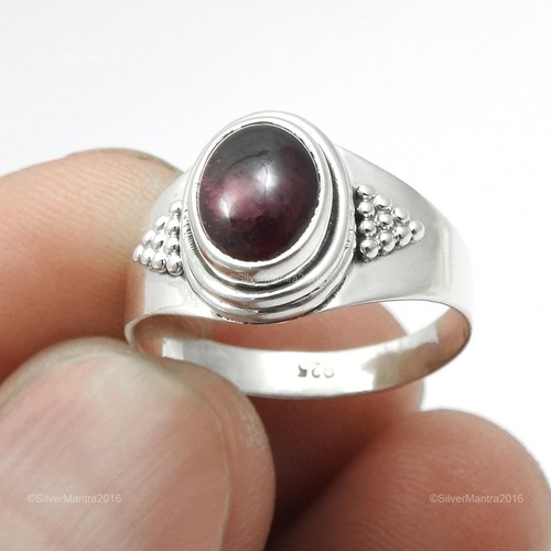 Garnet Stone 925 Silver Engagement Artisan Birthday Band Ring Jewelry ...
